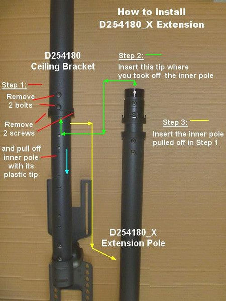 D254180_X TV Ceiling Extension Pole for an Extra 44" to 80" Extension ...