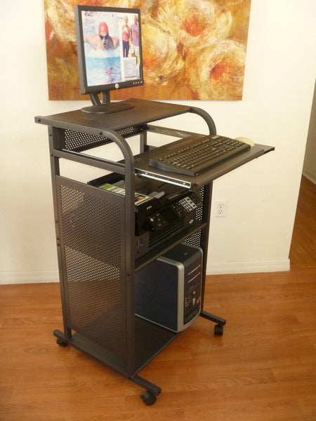 24" Rolling Steel Stand-up Computer Desk w/ Keyboard Tray & Mouse Tray ...